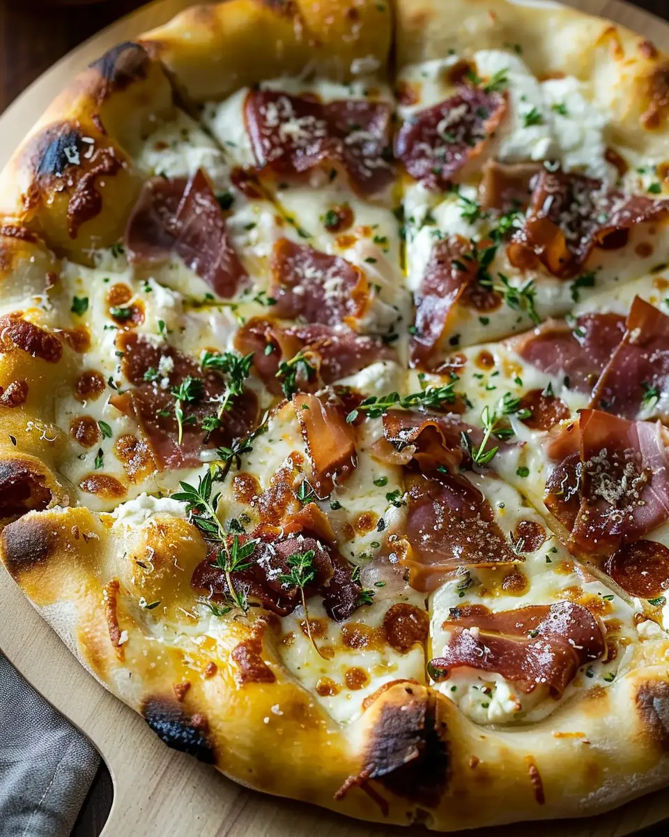 white pizza with beef prosciutto