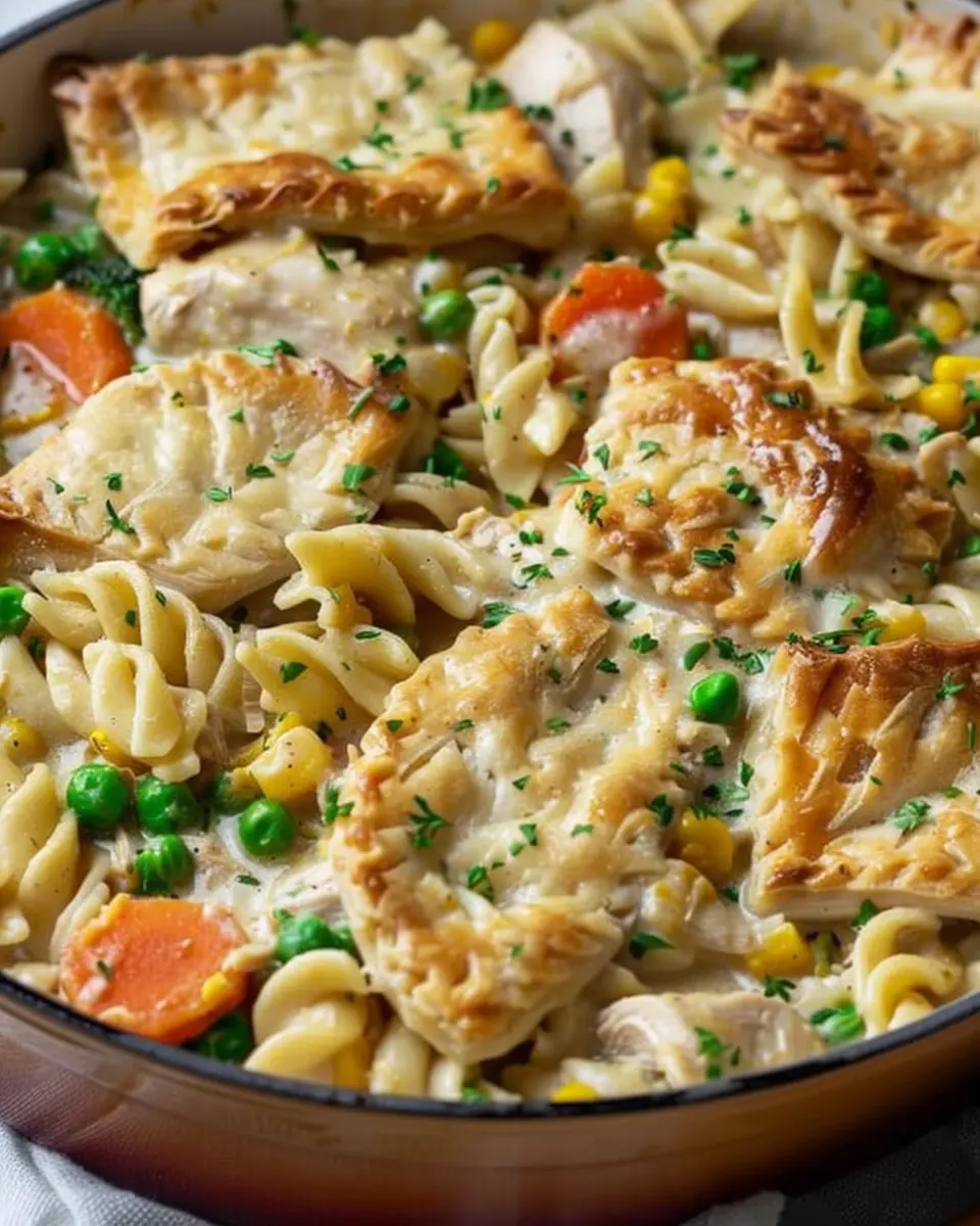 quick chicken pot pie pasta